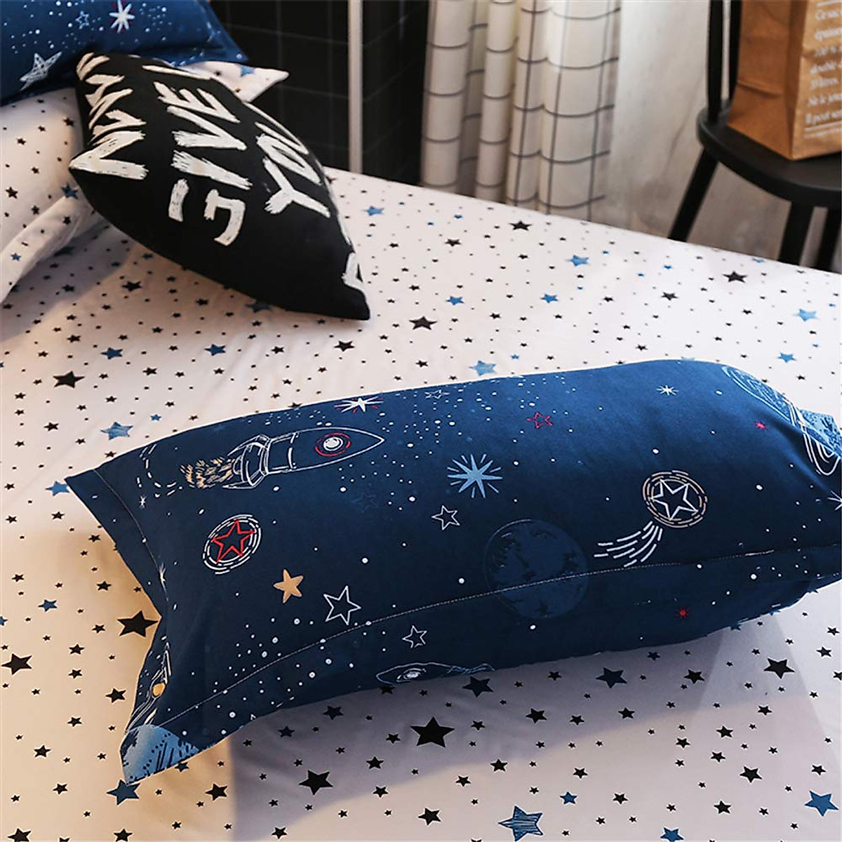 Chanyuan Boys Star Galaxy Bedding Duvet Cover Full Queen Size Space Planet Boundless Galaxy Starlight Reversible Bedding Set,Super Soft Hypoallergenic Microfiber,Zipper Closure (S-6,Q)