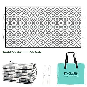 RVGUARD Outdoor Rugs, Reversible Patio Mat 9 x 12 ft, Waterproof Camping Rugs for Indoor/Outdoor, Patio, RV, Picnic, Beach, Backyard, Deck, Black & White