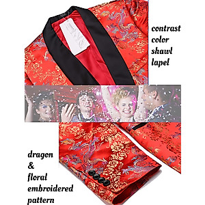 Coofandy Men's Stylish Dragon Floral Suits Fashion Slim Fit One-Button Blazer Jacket, Red, XX-Large