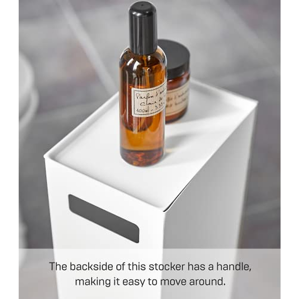 YAMAZAKI Home Dispenser-Bathroom Storage Holder Stand | Steel + Wood | Tall | Toilet Paper Stocker, Ash