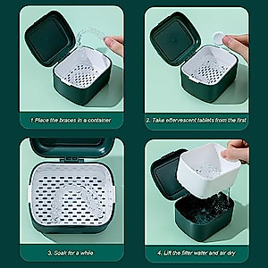 Double Layer Retainer Storage Case, Extra Large Retainer Case No Holes Denture Case Leaf Proof Mouth Guard Case with Strainer Basket Cleaning Denture Container Green