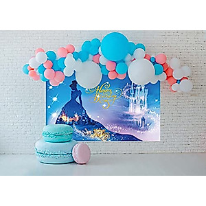 Dost Baby Blue Princess Happy Birthday Backdrop Fantasy Castle Carriage Princess Party Decoration Shiny Light Photography Backdrop(7x5FT), Dost-cy278-7x5FT