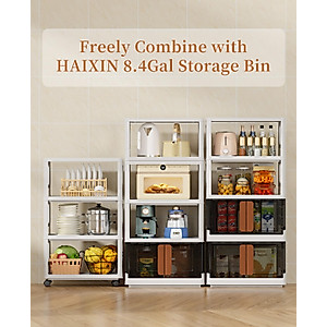 Rolling Storage Cart with Wheels - 5 Tier Multifunctional Utility Cart, Laundry Room Organization, Plastic Bathroom Storage Shelf, Mobile Shelving Units for Kitchen Living Room Study Dresser, White