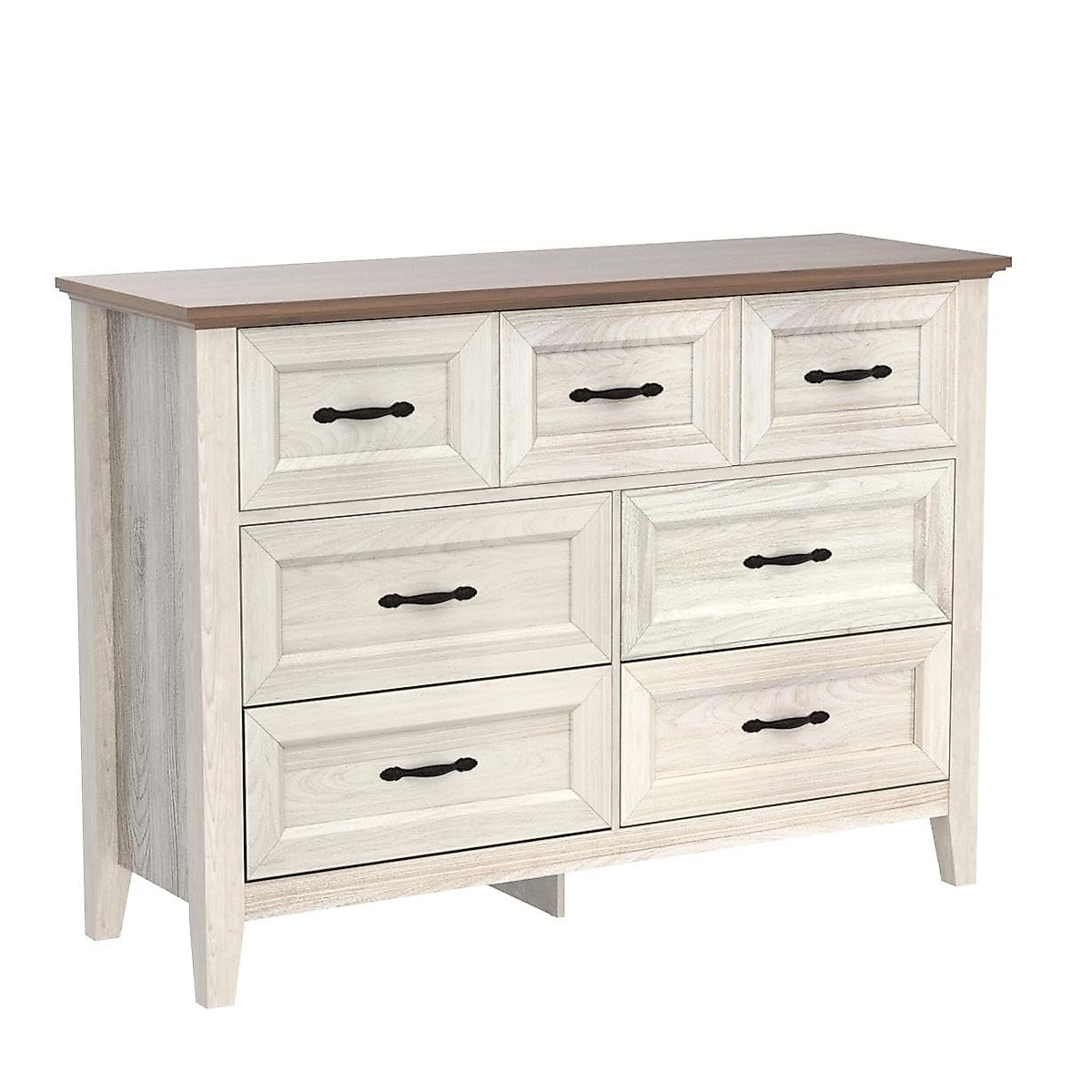 LINSY HOME Dresser for Bedroom, 7 Drawer Dresser with Metal Handles, White Chest of Drawers for Living Room, Entryway and Hallway, White Beige