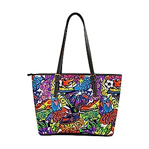 InterestPrint Women Handbags Shoulder Bags Tote PU Leather Handbags Grunge Graffiti Pattern