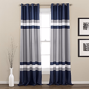 Lush Decor Alexander Stripe Light Filtering Window Curtain Panel Pair, 95" L x 52" W, Navy