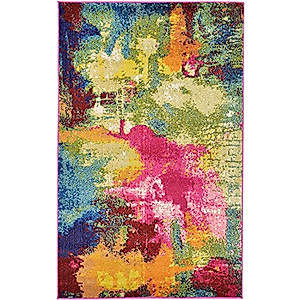 Unique Loom Estrella Collection Colorful, Abstract, Watercolor, Modern, Eclectic Area Rug, 3 ft 3 in x 5 ft 3 in, Multi/Beige