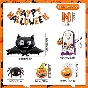 9PCS Large Halloween Foil Balloons Set Happy Halloween Banner Foil Balloons, Pumpkin Witch Bat Ghost Spider Mylar for Halloween Party Decorations Trick or Treat Supplies