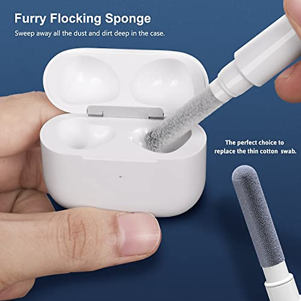 Cleaner Kit for AirPods, 3-in-1 Multifunctional Wireless Earbuds Cleaning Kit for AirPods Pro, Bluetooth Earbuds Cleaning Pen with Sponge, Brush, Metal Tip