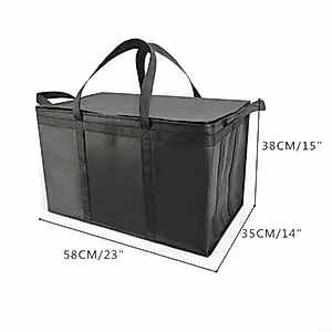 Insulated Food Delivery Bag, XXXL Pizza Delivery Bags for Hot and Cold Food, Commercial Large Capacity Reusable Warming Bag, Catering Cooler Bag for Doordash, Warmers for Parties(All black)