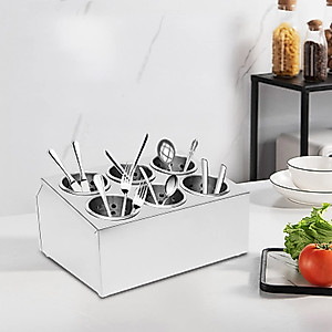 TFCFL Flatware Cylinder Holder,Commercial 4-Hole Stainless Steel Cylinder Flatware Silverware Utensil Holder Organizer Caddy 20x6.1x6.3inch,Silver (4-Hole)