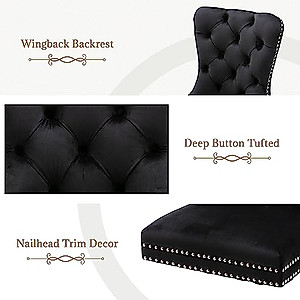 civama Dining Chairs Set of 2, Velvet Nikki Collection Dining Room Chair Upholstered Modern Luxury Tufted with Nailhead Trim Back Pull Ring Solid Wooden Legs, Black