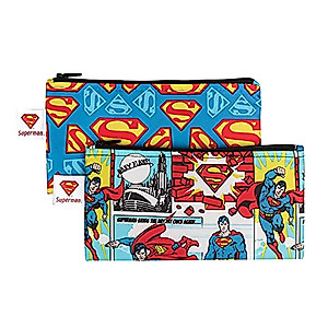 Bumkins Snack Bags, Reusable Fabric, Washable, Food Safe, BPA Free - DC Comics Superman , 7x7 Inch (Pack of 2)