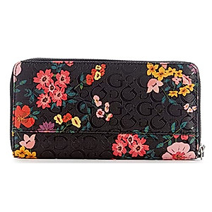 GUESS Factory Women's Logo Embossed Floral Print Zip Around Wallet Clutch Bag - Black Multi