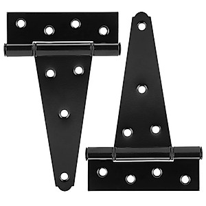 HILLMASTER 6 Inch T-Strap Heavy Duty Shed Door Hinges Gate Strap Hinges Black Tee Hinge Wrought Hardware for Wooden Fences,Yard,Barn Door,Rustproof(2 Pack)