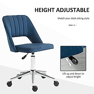 Vinsetto Modern Mid Back Office Chair with Velvet Fabric, Swivel Computer Armless Desk Chair with Hollow Back Design for Home Office, Blue
