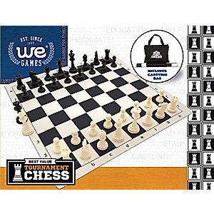 WE Games Best of Travel Chess Sets - Chess Board is Tournament Style Roll Up - 20 inches, 34 Chess Pieces, Portable Chess Set Bag, Includes Equalizer Dice & How to Play Chess Instructions Booklet