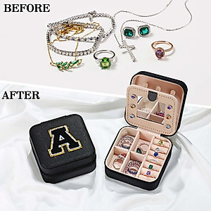 Parima Jewelry Box, Small Travel Organizer for Necklaces, Earrings, Rings, Bracelet, Initial M-Black