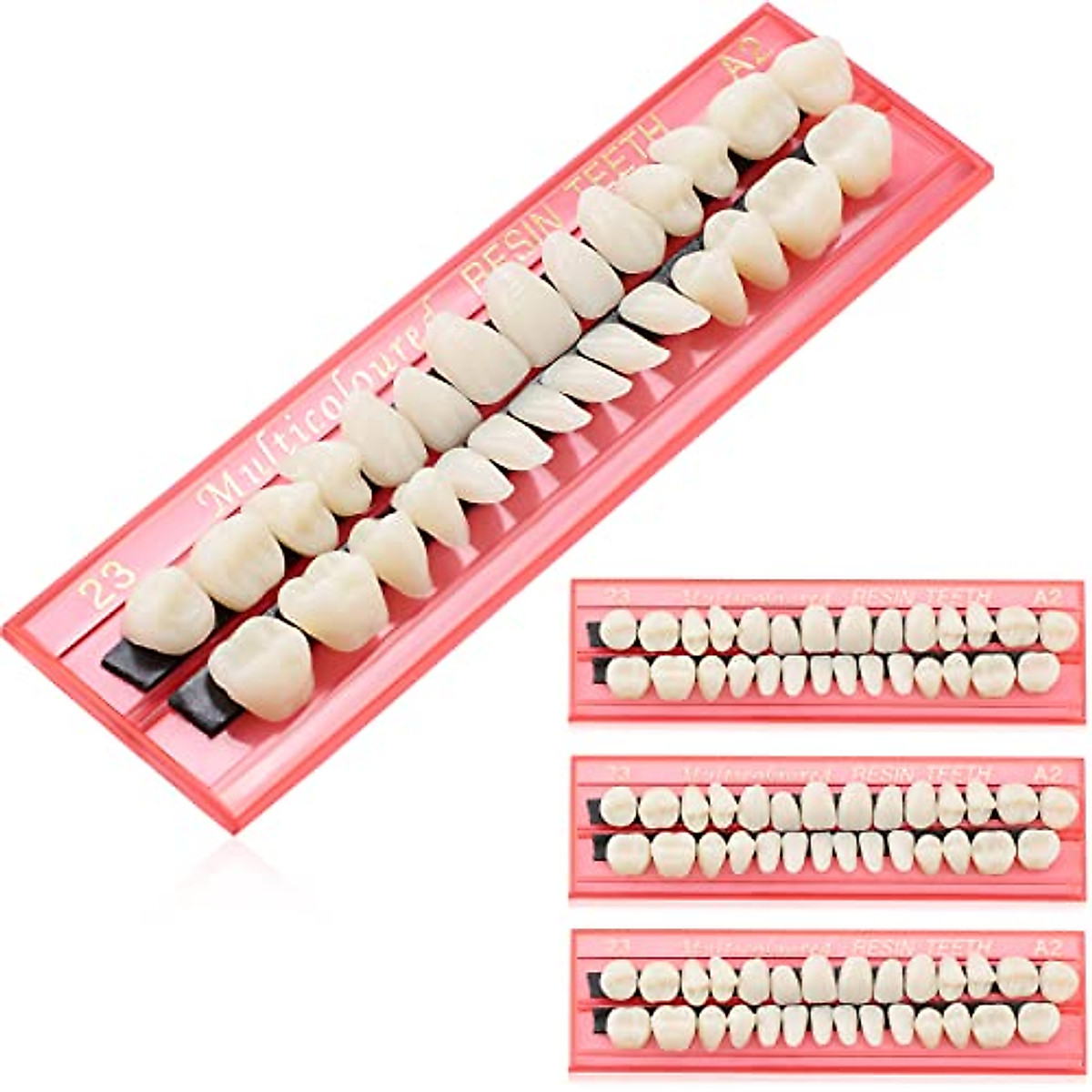 4 Sets Acrylic Resin Fake Teeth Denture Replacement Teeth False dentures Upper and Lower Synthetic Resin dentures for Halloween Party Replacement, 112 Pieces, 23 A