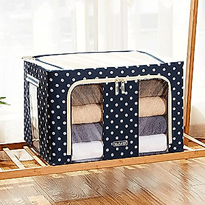 WINIAER Under Bed Clothes Organizer, 100L Fabric Storage Bags Stackable Storage Bins Closet Organizer Oxford Cloth Steel Frame Closet Storage Bins for Bedding, Clothes