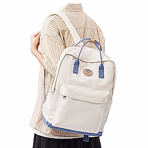 weradar Preppy Backpacks For High School Teens Boys Girls,Aesthetic School Bag,Waterproof Casual Daypacks Student Travel Backpack,Cute College Backpack For Women Men(Beige Blue)