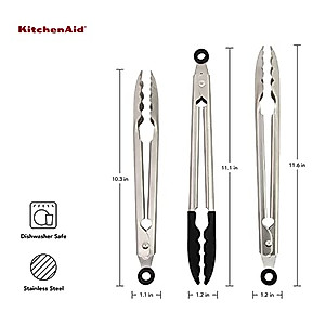 KitchenAid Universal Utility Serving and Silicone Tipped Stainless Steel Kitchen Tongs, Set of 3