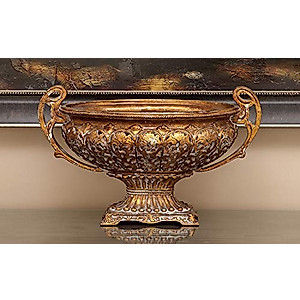 Deco 79 Polystone Ornate Decorative Bowl with Handles, 19" x 10" x 12", Gold
