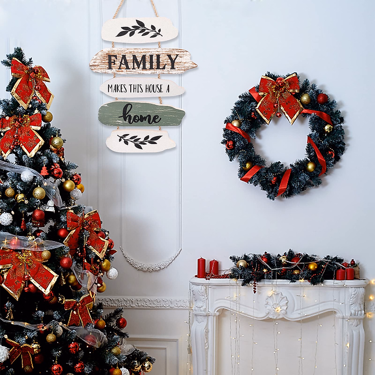 Wall Art for Living Room, 5 pieces Wooden Family Signs for Home Decor, Farmhouse Wall Signs, Rustic Porch Home Sign Housewarming Gifts Hanging Decor