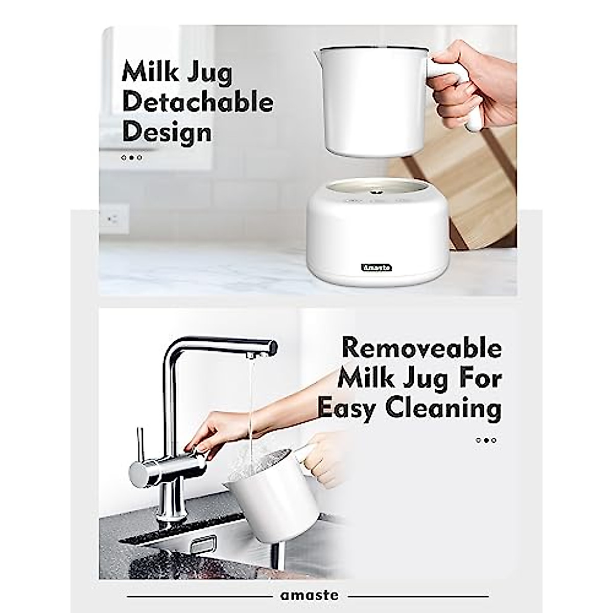 Milk Frother, Milk Frother and Steamer, Detachable Electric Milk Frother with Touch Control, 13.5oz/400ml, Automatic Milk Frother for Coffee, Latte, Cappuccinos, 3 in 1 Hot/Cold Foam Maker, White