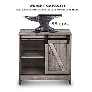 Landia Home Farmhouse Accent Cabinet, End Table, Modern Bed Side End Table with Barn Door and Shelf, Nightstand for Bedroom, Living Room, Grey