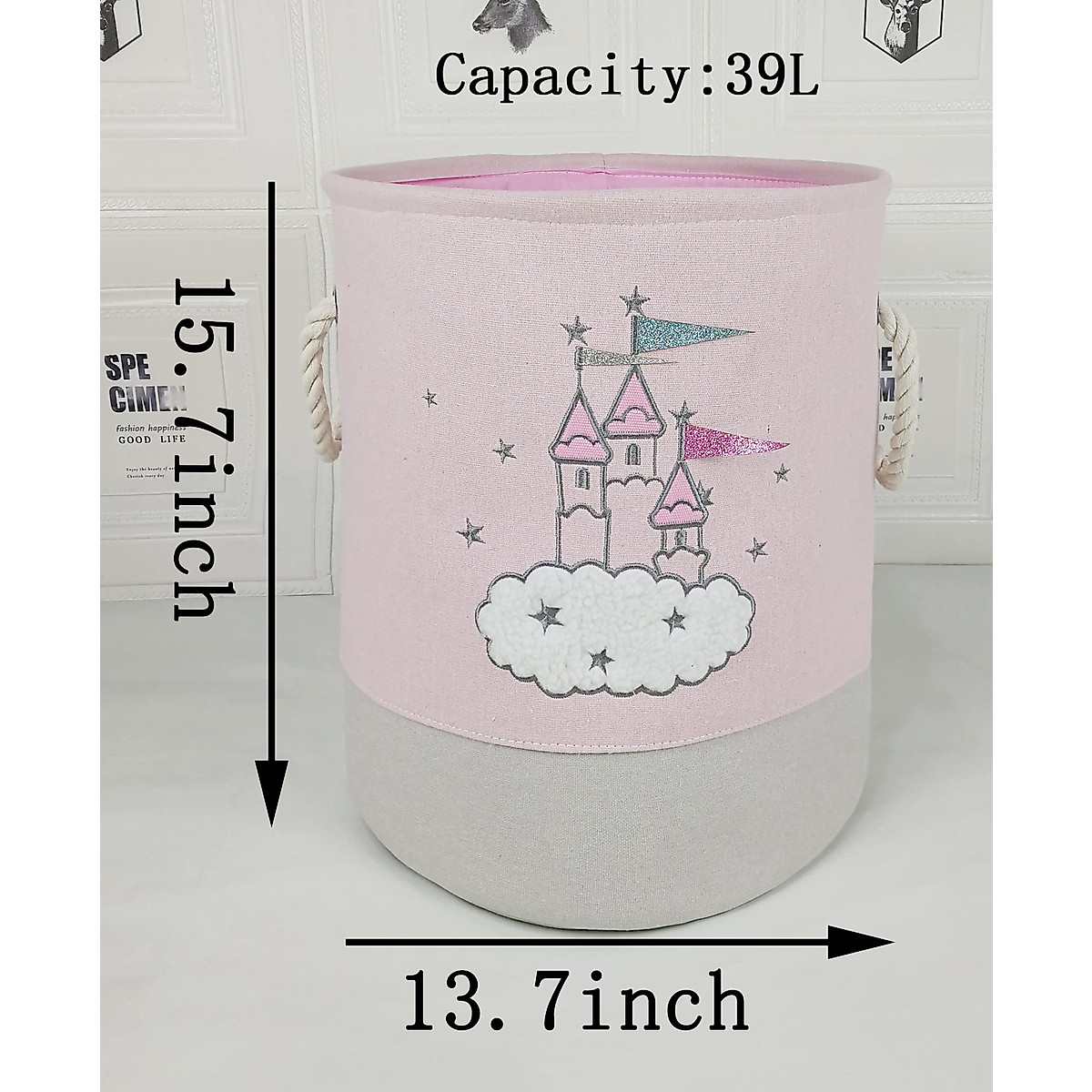 KUNRO Large Sized Round Storage Basket Organizer Bin Laundry Hamper for Nursery Clothes Toys