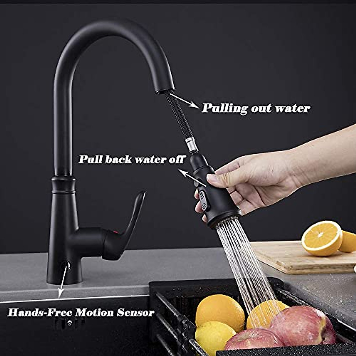 Touchless Kitchen Faucet with PullDown Sprayer,20 Single Kitchen Sink Faucets Black Pull Out Sprayer,High Arc Pulldown Single Handle for Motion Sensor,1handle 3 Hole Deck Mount,Black (Black)