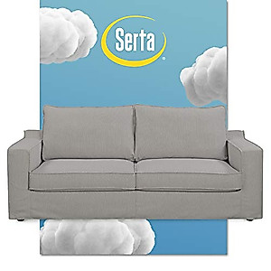 Serta Colton 85" Upholstered Living Room Sofa with Removable Slip Covers, Modern Track Arm Fabric Couch, Soft Comfortable Cushions, Linen Beige
