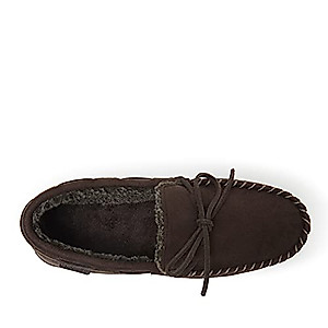 Dearfoams mens Toby Microsuede Moccasin With Tie Slipper, Coffee, Large US