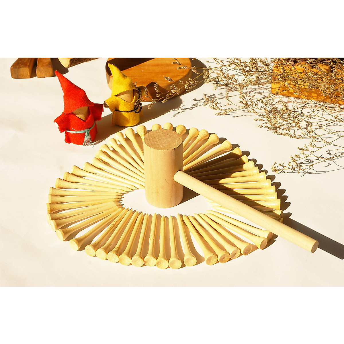 KIHACO Hammering and Pounding Toys for Kids Include 1 Wood Hammer and 30 Bamboo Nails Improve Fine Motor Skills Friendly Natural Wooden Educational Montessori Toy for Childs DIY Birthday Gift for 4+