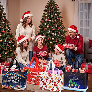 ToolValtz 24 Pack Christmas Gift Bags, Christmas Tote Bags with Handles, Reusable Non-Woven Christmas Treat Bags for Gift Wrapping, Shopping,Xmas Holiday Party Supplies Decor, 12.8×9.8×6.7"