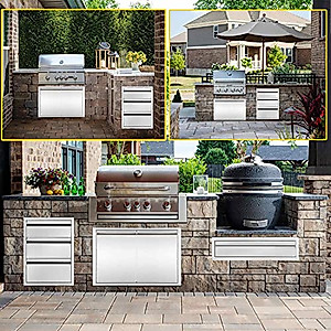 Atatod 14" W Outdoor Kitchen Drawer Stainless Steel BBQ Triple Drawer Flush Mount for Outdoor Kitchen Island(Overall Size:14" W x 21" H x 23" D inch)