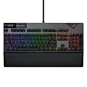 ASUS ROG Strix Flare II 100% RGB Gaming Keyboard, ROG NX Blue Mechanical switches, ABS Engraved keycaps, 8k Hz Polling, Sound-dampening Foam, Media Controls, USB passthrough, Wrist Rest-Black