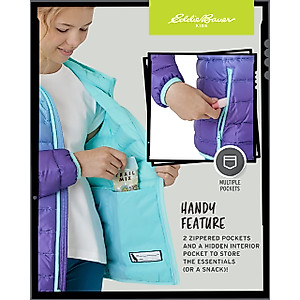 Eddie Bauer Girls' Jacket - CirrusLite Weather Resistant Down Coat for Girls - Insulated Quilted Bubble Puffer (3-20), Size 7-8, Purple