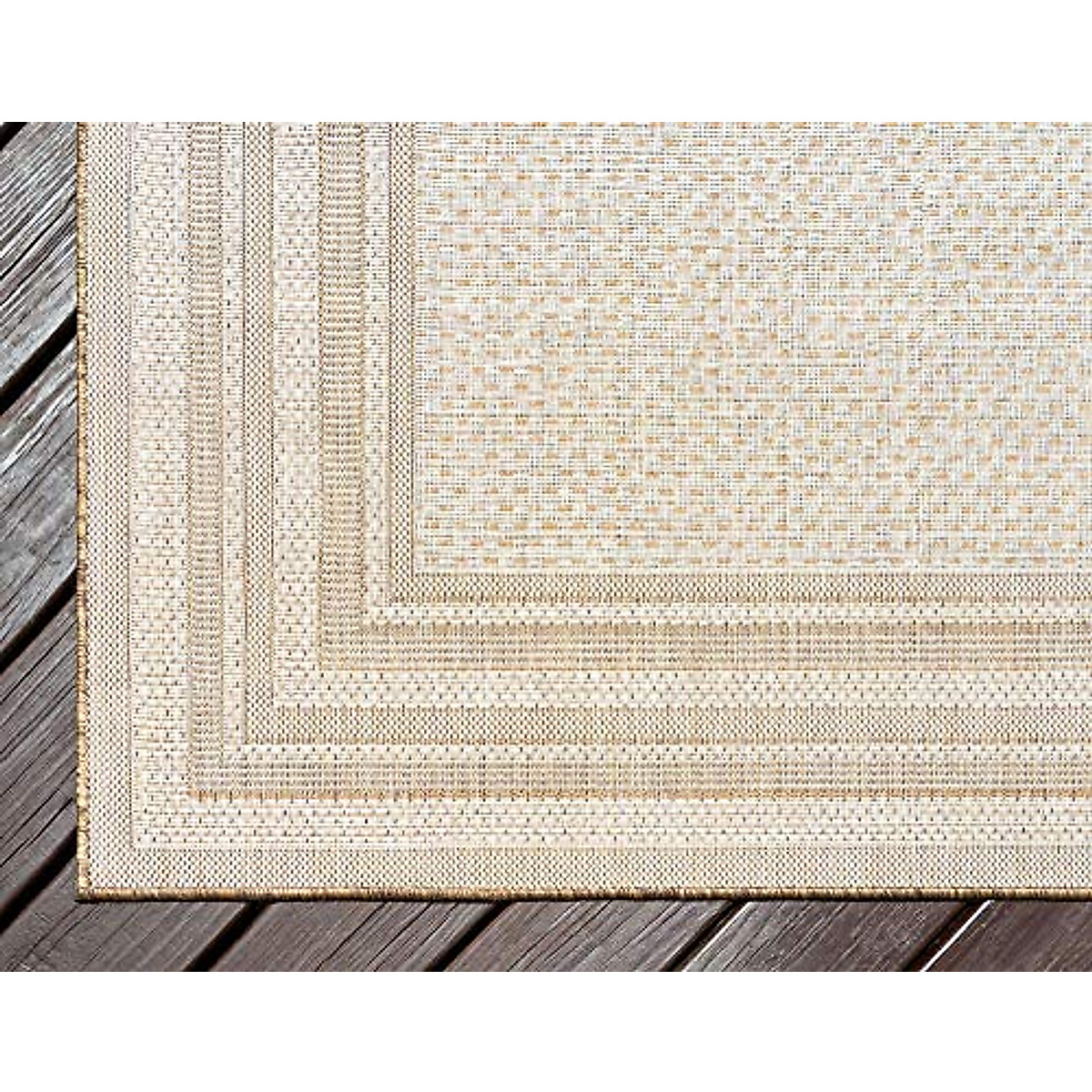 Unique Loom Outdoor Border Collection Area Rug - Multi Border (7' 1" x 10' Rectangle, Tan/ Light Brown)