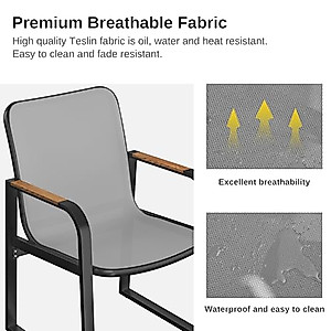 EAST OAK Signature 7 Pieces Outdoor Dining Set, Patio Furniture Set with Finest Teak Wood, Powder-Coated Aluminum Frame Table and Teslin Fabric Chairs, Patio Dining Set for Garden and Yard, Dark Grey