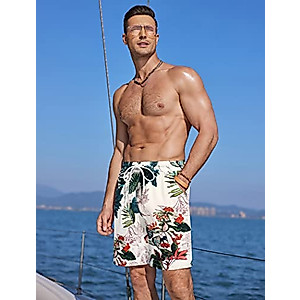 COOFANDY Men Swim Trunks 9 Inch Inseam Bathing Suit Hawaiian Beach Shorts Pocket