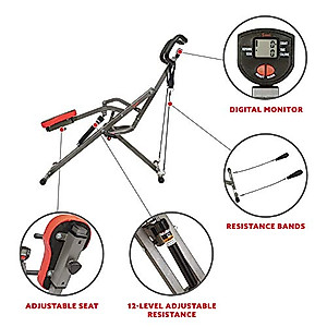 Sunny Health & Fitness Row-N-Ride PRO Squat Assist Trainer, 300 LB. Capacity, 12 Levels Resistance Rower, Easy Setup & Foldable, Exercise Equipment, Rower, Glute & Leg Trainer Machine - SF-A020052