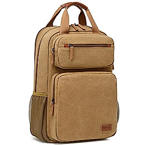 NOHCLIE Canvas Vintage Backpack Convertible Messenger Bag with USB Charging Port- for School Hiking Travel 15.6'' Laptop (Medium, Brown)