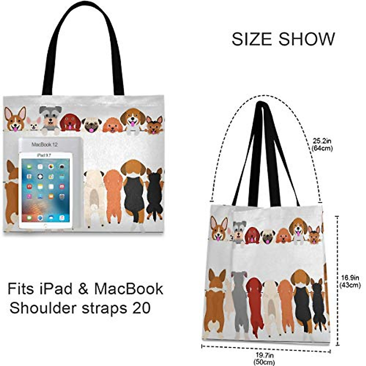 visesunny Women's Large Canvas Tote Shoulder Bag Standing Small Dog Top Storage Handle Shopping Bag Casual Reusable Tote Bag for Beach,Travel,Groceries,Books