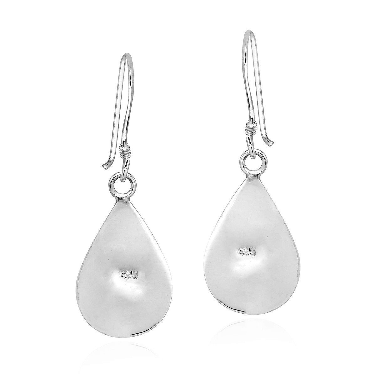 AeraVida Elegant Teardrop White Mother of Pearl Inlay Sterling Silver Dangle Earrings