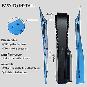 PS5 Faceplate with Cooling Vents and Dust Filter for Disc Edition DOBEWINGDELOU PS5 Face Plate Console Cover Replacement Side Plate Shell Dustproof Accessories ABS Case Blue