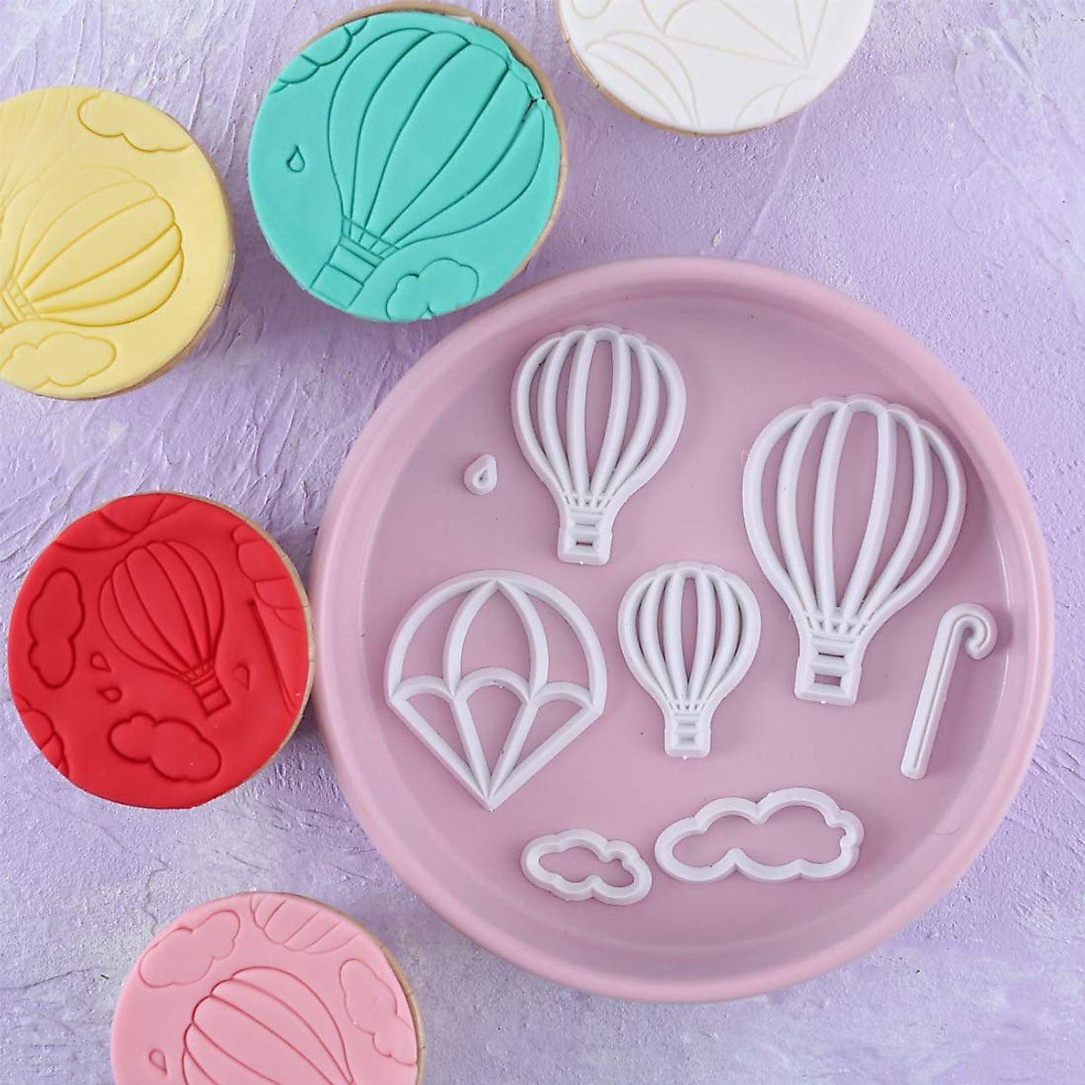 13Pcs/Set Hot Air Balloons & Cloud Fondant Cutter Set, Hot Air Balloons Plastic Cookie Cutter Mold for Baby Shower Cake Topper Decorating Sugar Craft Polymer Clay Cutters