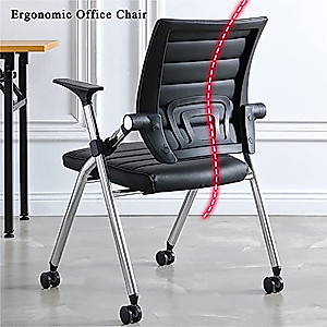 DSHOME Folding Office Chair,Foldable Desk Chair with Wheels,Ergonomic Office Chair with Arms,Comfy Home Office Chair Leather Padded Seat,Black…