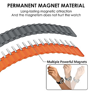 WINGLE Magnetic Band for Apple Watch Ultra 2 Band 49mm 46mm 45mm 44mm 42mm Series 10 9 8 7 Men, Strong Magnetic Bracelet Silicone Sport Strap for iWatch Ultra SE 6 5 4 3 2 1 Women, Grey/Orange